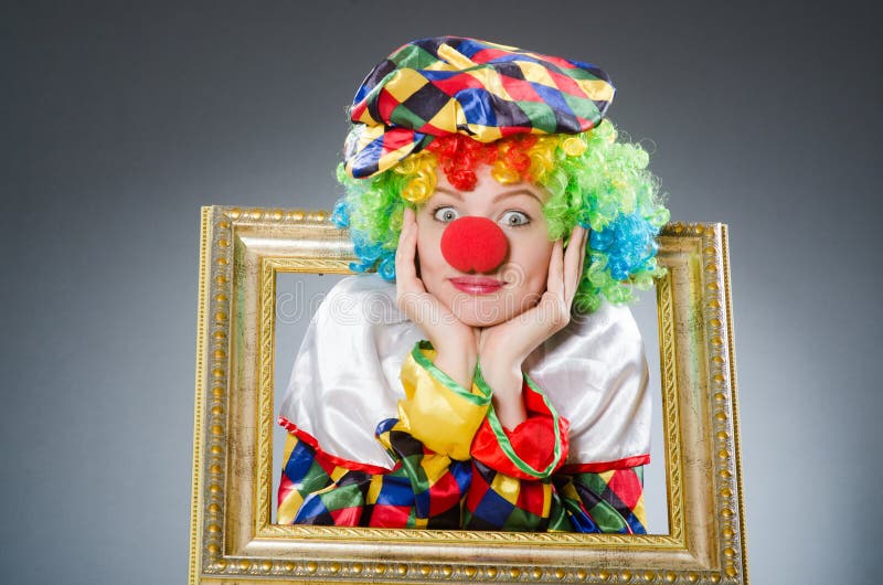 The Clown with Picture Frame in Funny Concept Stock Image - Image of ...
