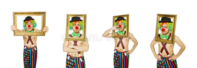 The Clown with Picture Frame Isolated on White Stock Photo - Image of ...