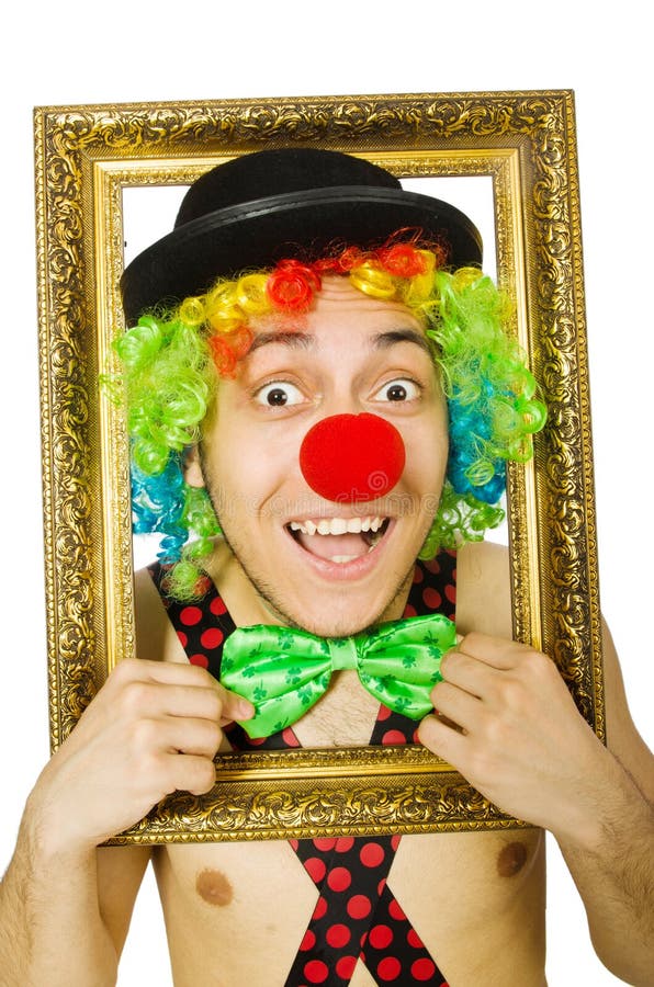 Clown with Picture Frame Isolated Stock Image - Image of entertainer ...