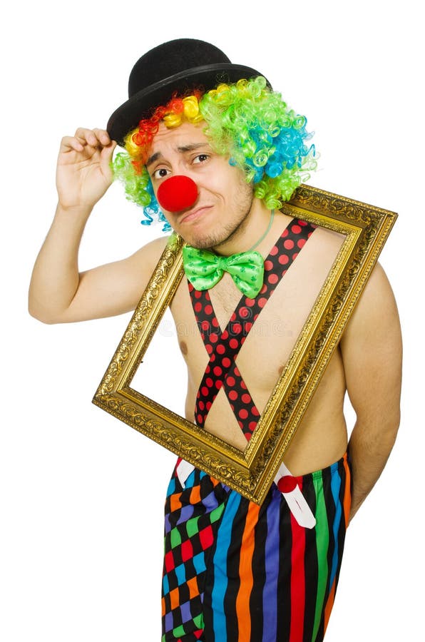 Clown with Picture Frame Isolated Stock Photo - Image of carnival ...
