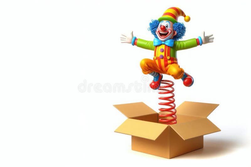 A Clown Popping Out of a Box. Space for Text. Stock Image - Image of ...