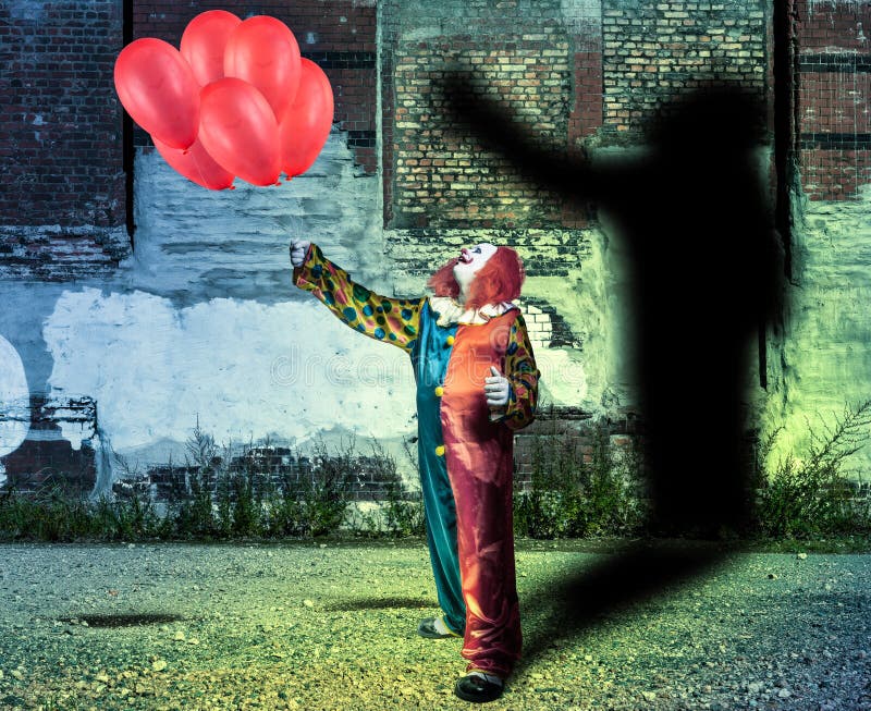 Clown with Red Balloons in Front of a Wall with Shadow Stock Image ...