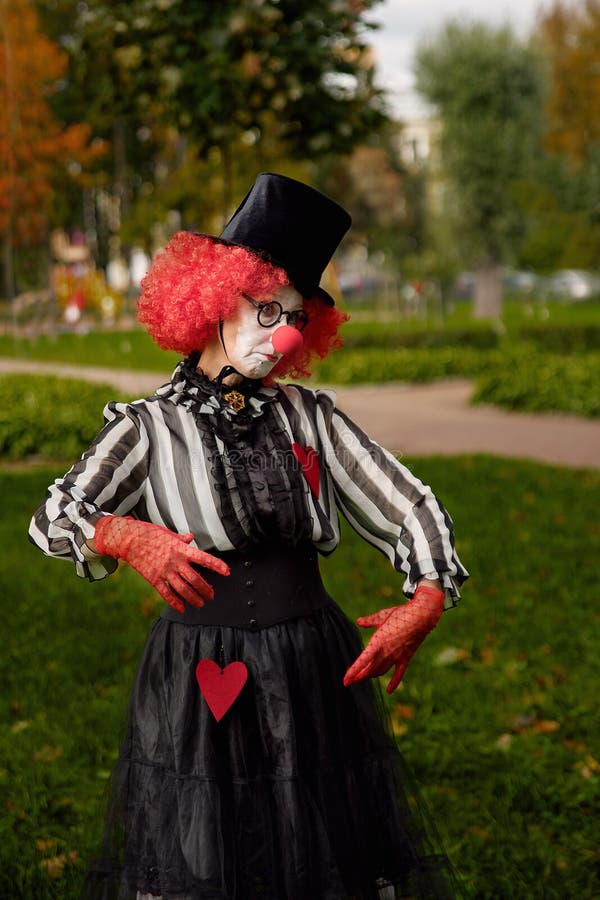 Clown in Red Wig with in the Park Stock Image - Image of clown ...
