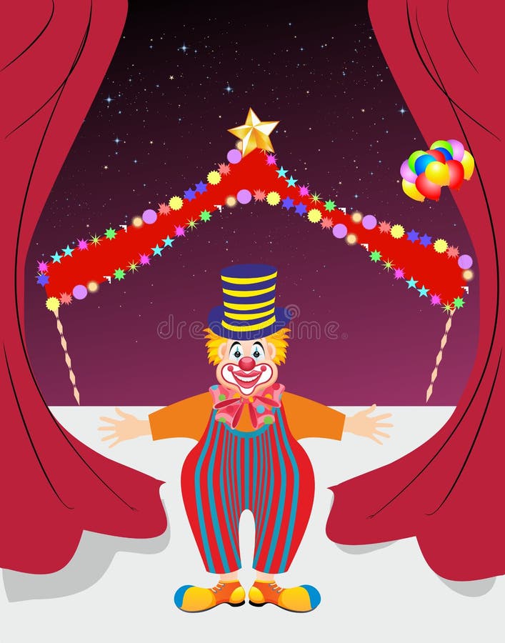 Clown on stage stock illustration. Illustration of person - 195860943
