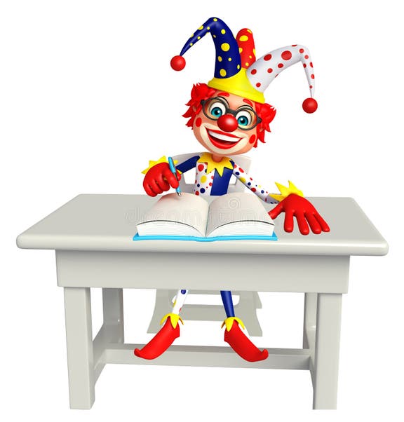 Clown with with Table Chair and Book Stock Illustration - Illustration ...