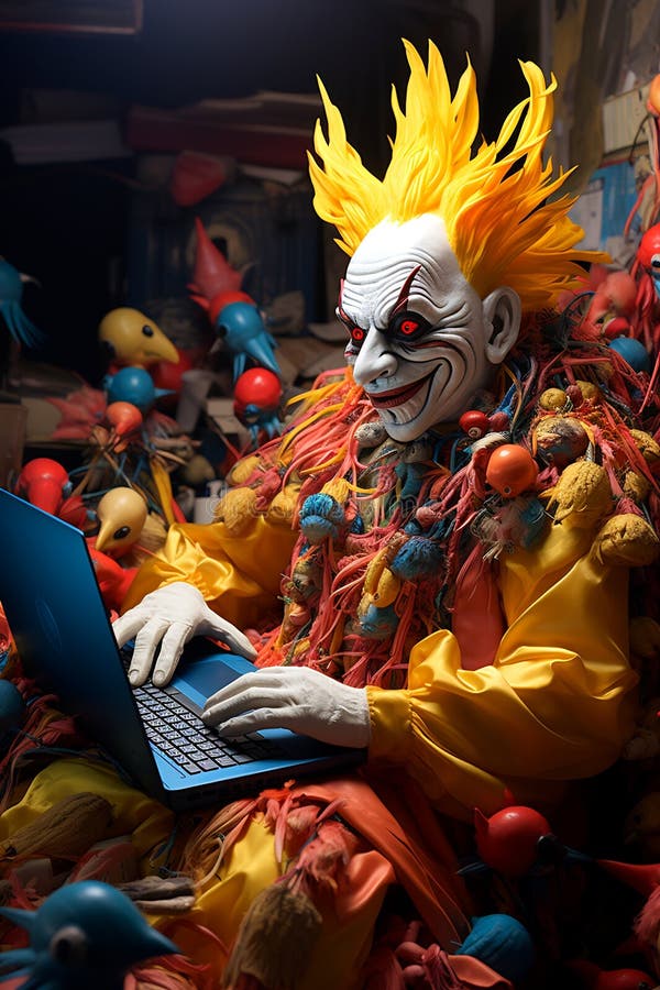 Clown Using Laptop in Front of Group of Clowns. Generative AI Stock ...