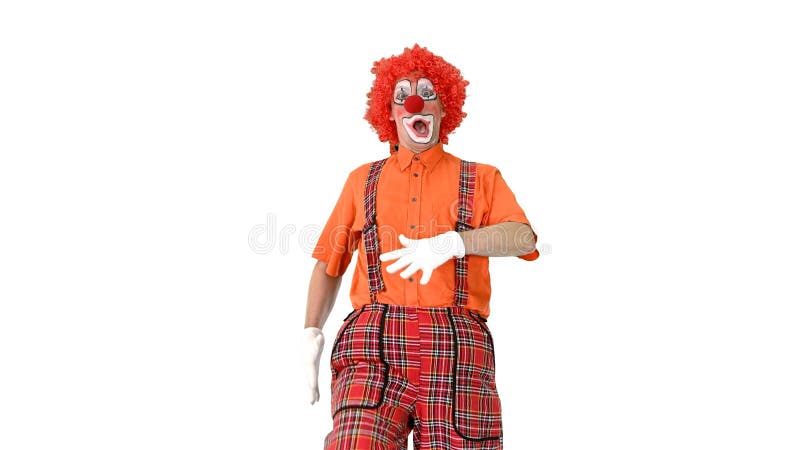 Clown Walking in a Comic Way Towards the Camera on White Backgro Stock ...