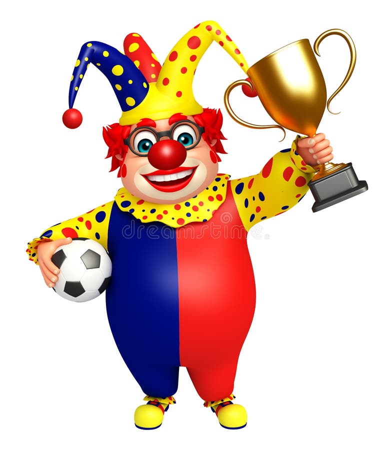 Clown with Winning Cup and Football Stock Illustration - Illustration ...