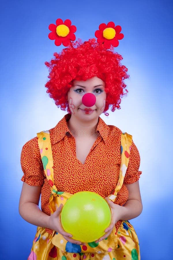 Clown Woman Character on Blue Background Stock Photo - Image of clown ...
