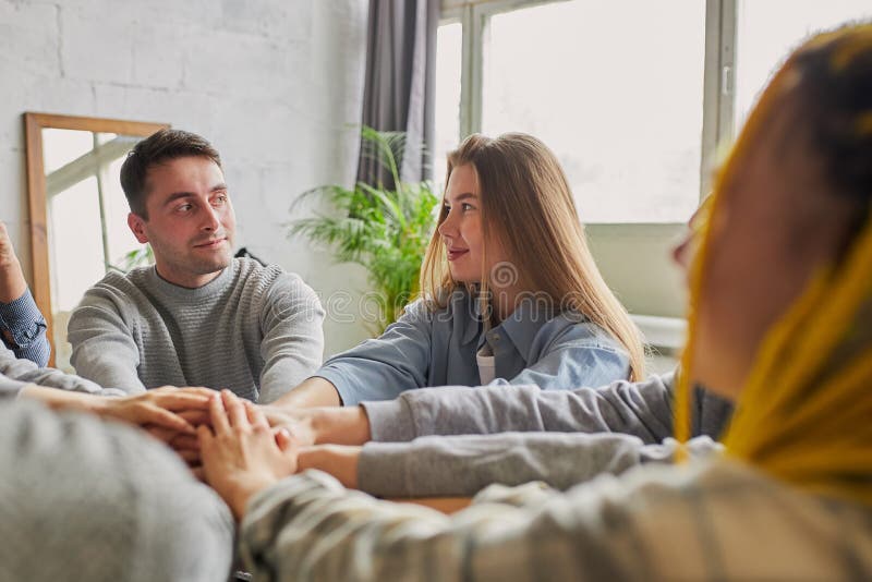 Club Members Hold Hands of Each Other in the Circle Stock Image - Image ...