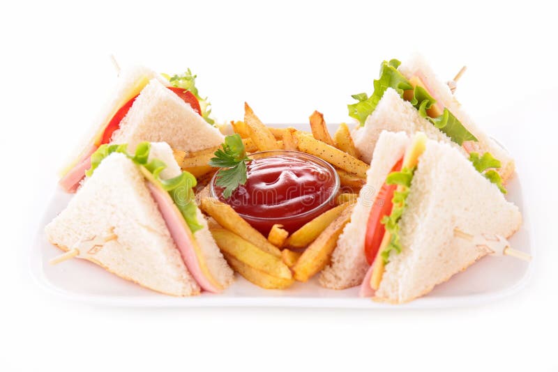 Club sandwich stock image. Image of meal, fries, sliced - 41870701