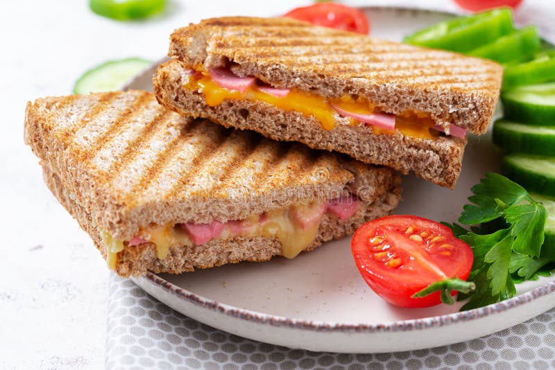Club Sandwich Panini with Ham and Cheese Stock Photo - Image of fast ...
