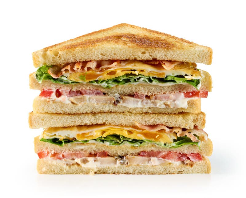 Club Sandwich Stack on White Background Stock Image - Image of fried ...