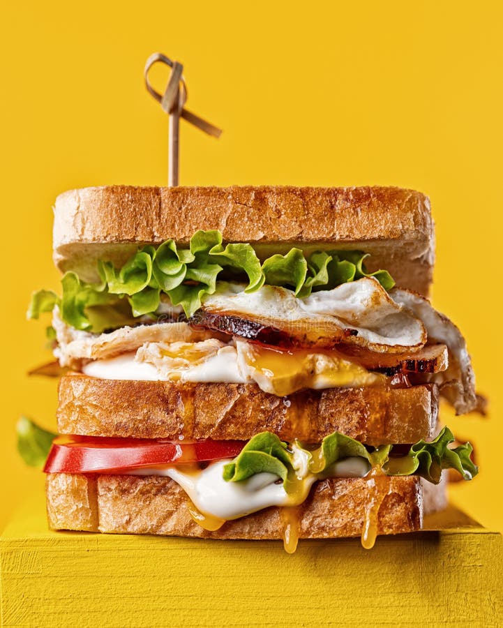 Club Sandwich on Yellow Background Stock Image - Image of preparation ...
