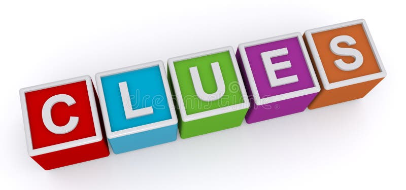 Clues word block stock illustration. Illustration of elementary - 181379335