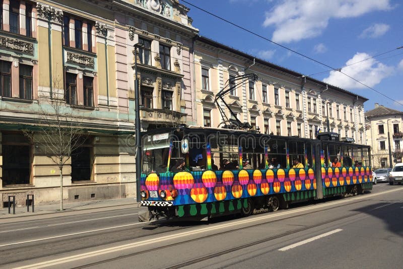 Cluj Napoca Old Colored Tram Editorial Photo - Image of frost, nature ...