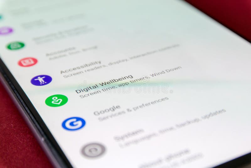 CLUJ, ROMANIA - JUL 15, 2019: Google in the Android 9 Settings Menu ...