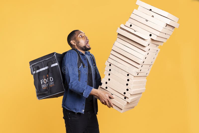 Clumsy African American Deliveryman Dropping a Huge Stack of Boxes ...