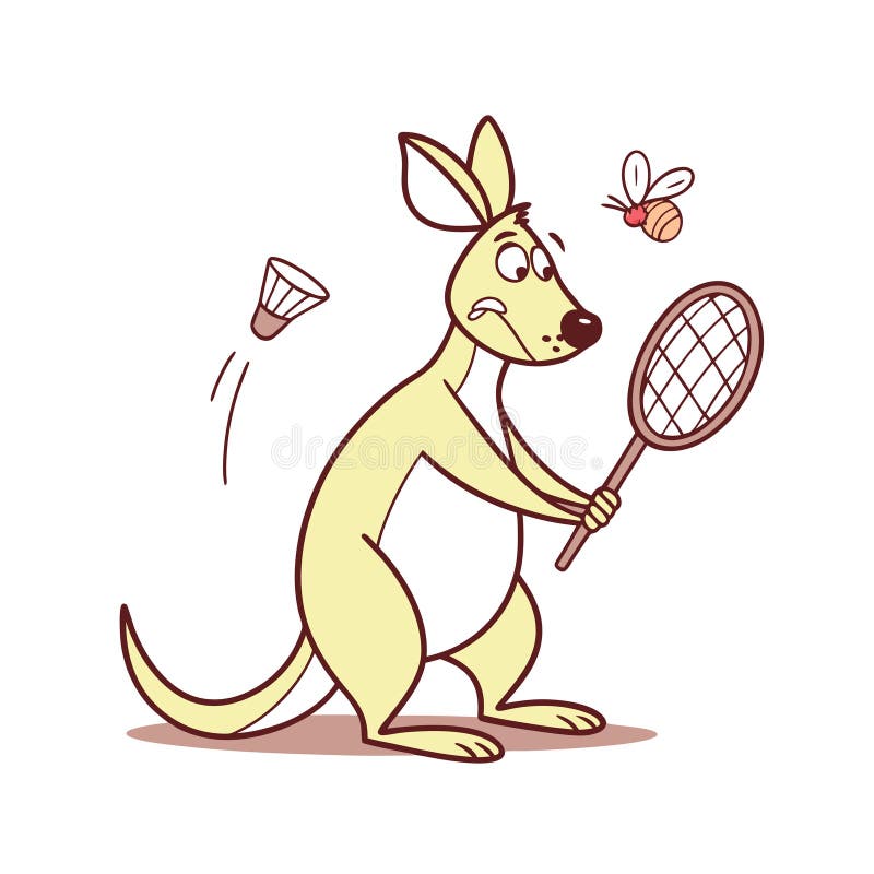 Clumsy Kangaroo Playing Badminton Stock Illustration - Illustration of ...