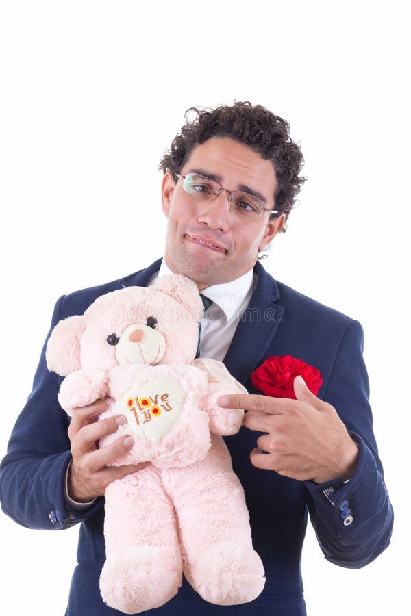 Clumsy Man Holding a Teddy Bear Stock Image - Image of facial ...