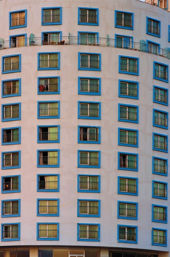 Cluse-up Front View Facade of the High-rise Building with Many Windows ...