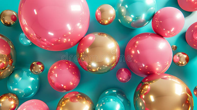 Cluster of Abstract Spheres and Solids Gold Pink Stock Image - Image of ...