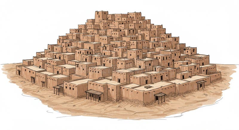 Cluster of Adobe Structures Arranged in a Stepped, Mound-like Formation ...
