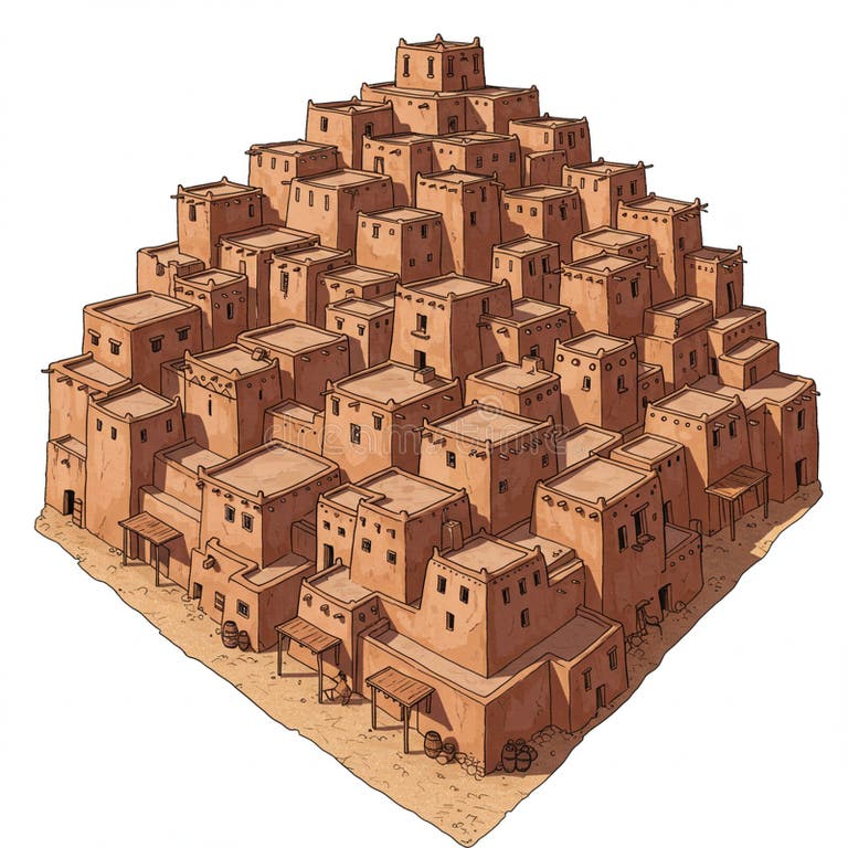 Cluster of Adobe-style Buildings Forms a Pyramid-shaped Structure ...