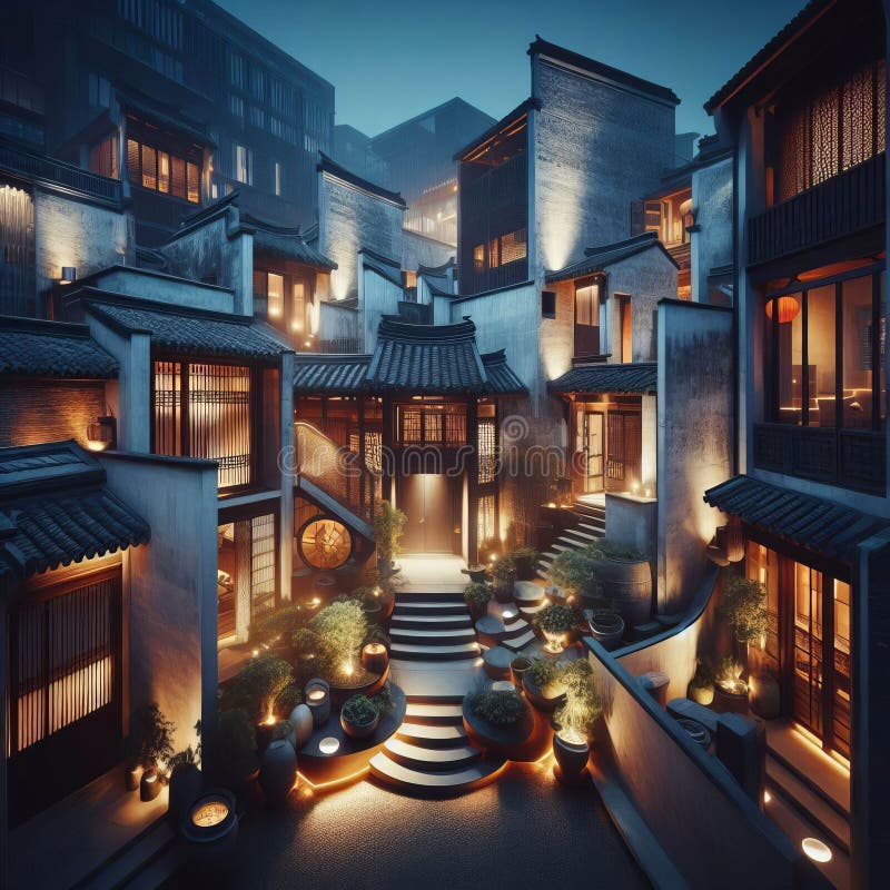 A Cluster of Ancient and Modern Structures Blend Seamlessly Wher Stock ...