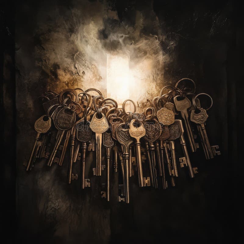 Cluster of Antique Keys Illuminated by Dramatic Light in Rustic Setting ...