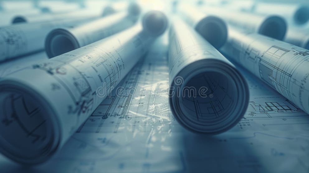 A Cluster of Architectural Blueprints. AI Generated Stock Image - Image ...