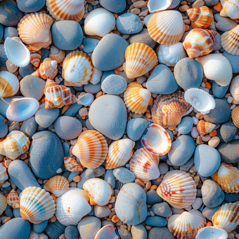 Seashells Resting on Beach Rocks. Generative AI Stock Illustration ...