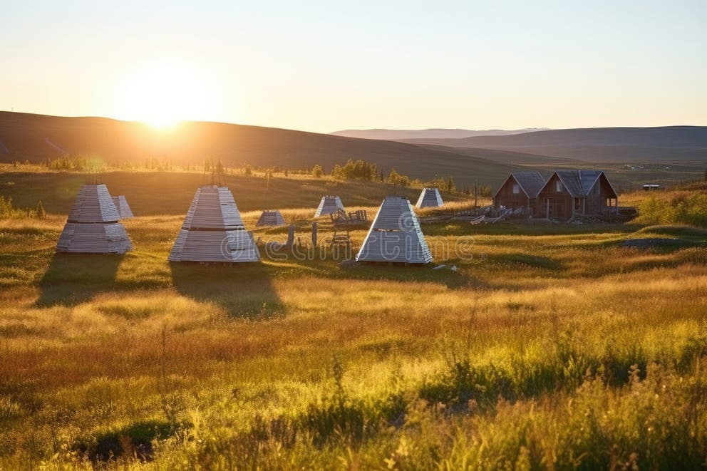 Cluster of Backlit a-frame Huts on a Plateau Stock Image - Image of ...
