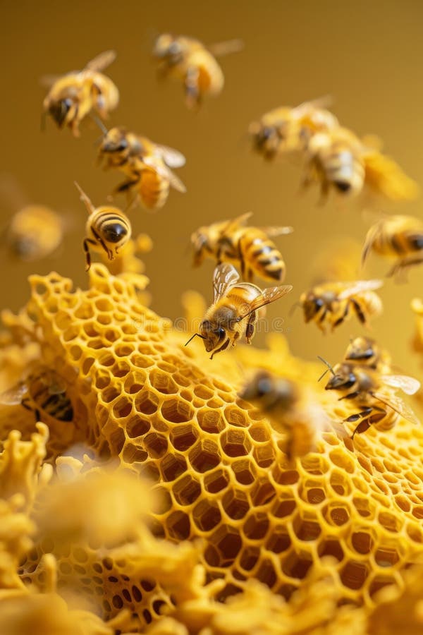 Cluster of Bees Buzzing Around Honeycomb in Flight Stock Photo - Image ...