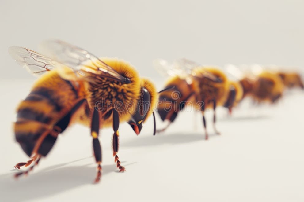 A Cluster of Bees Walking Together on a Clean and Bright Surface Stock ...