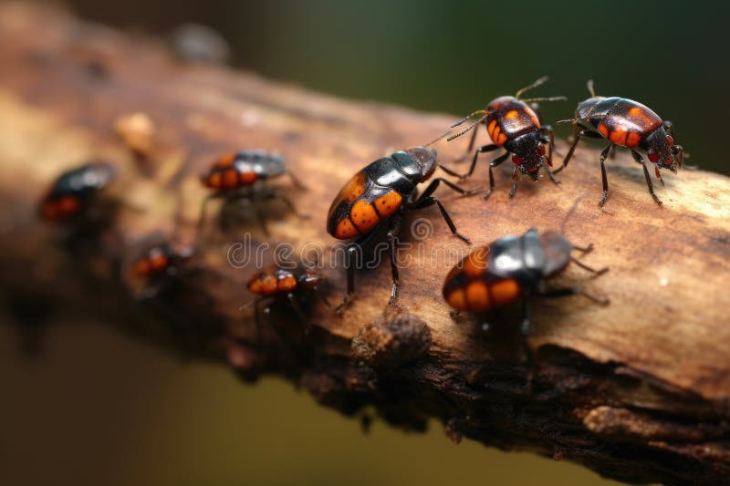 Cluster of Beetles on a Decaying Branch Stock Illustration ...
