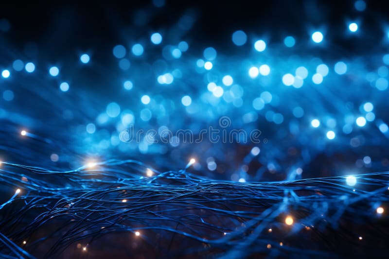 Cluster of Blue Fiber Optic Cables Against a Dark Background ...