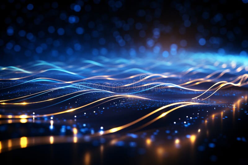 Cluster of Blue Fiber Optic Cables Against a Dark Background ...