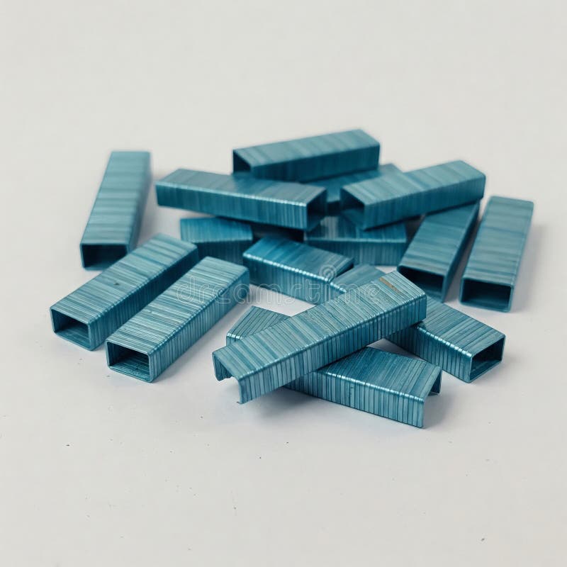Blue Plastic Staples on a White Background. Shallow Depth of Field ...