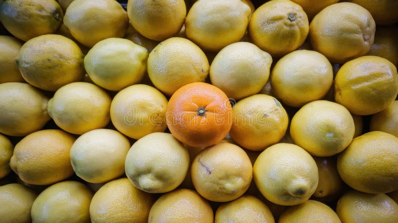 Cluster of Bright Lemons and Single Orange in High-Contrast Close-Up ...