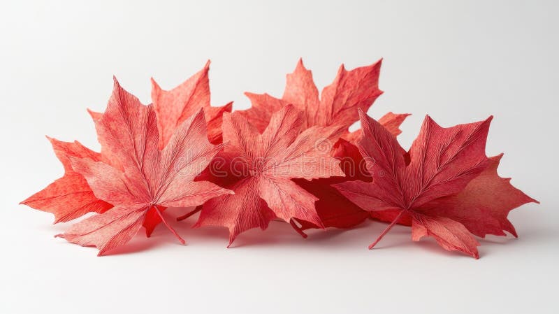 A Cluster of Bright Red Maple Leaves Placed on a Clean White Background ...