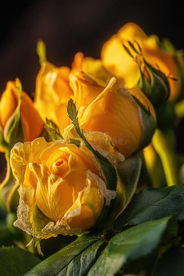 A Cluster of Bright Yellow Roses Captured in a Close-up Shot Stock ...