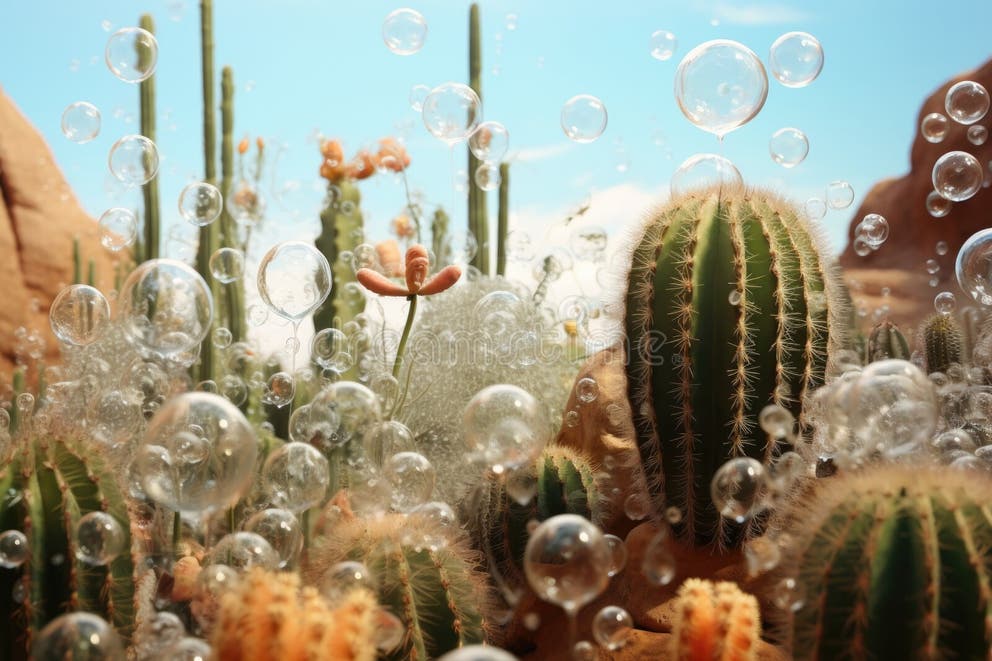 Cluster of Bubbles Stuck on a Prickly Cactus Stock Photo - Image of ...