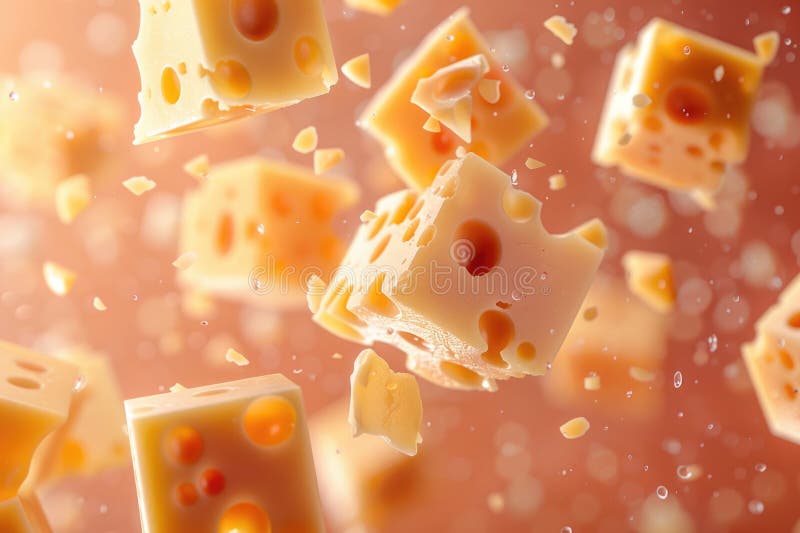 A Cluster of Cheese Cubes Suspended in Mid-air Stock Image - Image of ...