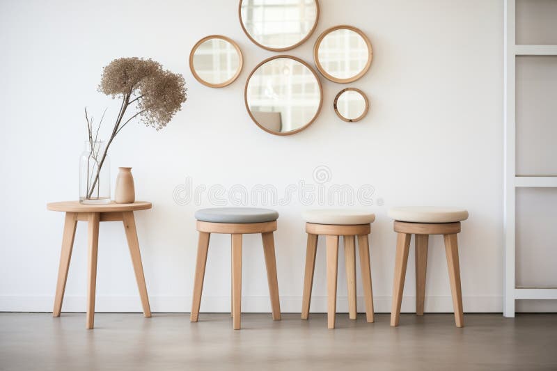 A Cluster of Circular Wooden Stools in a Minimalist Room Stock Photo ...