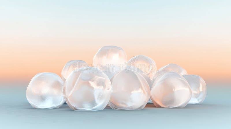 Cluster of Clear Ice Spheres in Abstract Formation on Smooth Surface ...