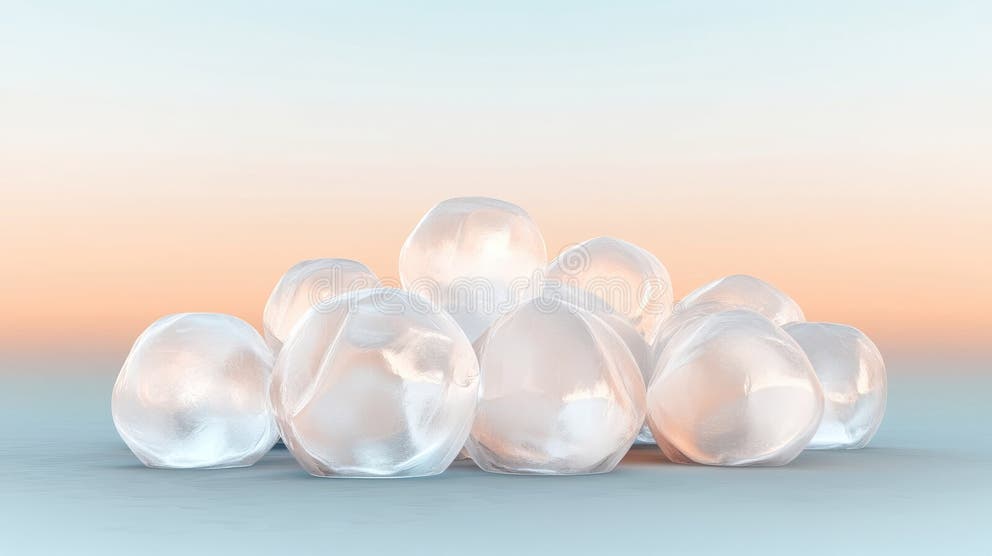 Cluster of Clear Ice Spheres in Abstract Formation on Smooth Surface ...