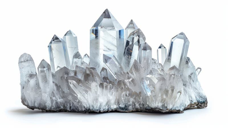 Cluster of Clear Quartz Crystals on a Dark Base Against a Plain ...