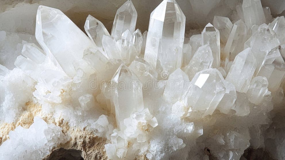 Cluster of Clear Quartz Crystals in Rock Formation Stock Illustration ...