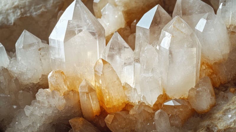 Cluster of Clear Quartz Crystals with Smoky Orange Base Stock ...